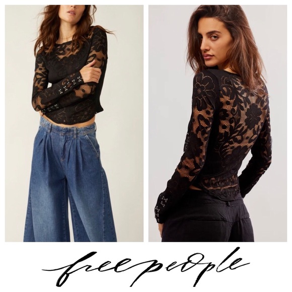 Free People | Tops | Nwt Free People Wild Roses Top In Black | Poshmark